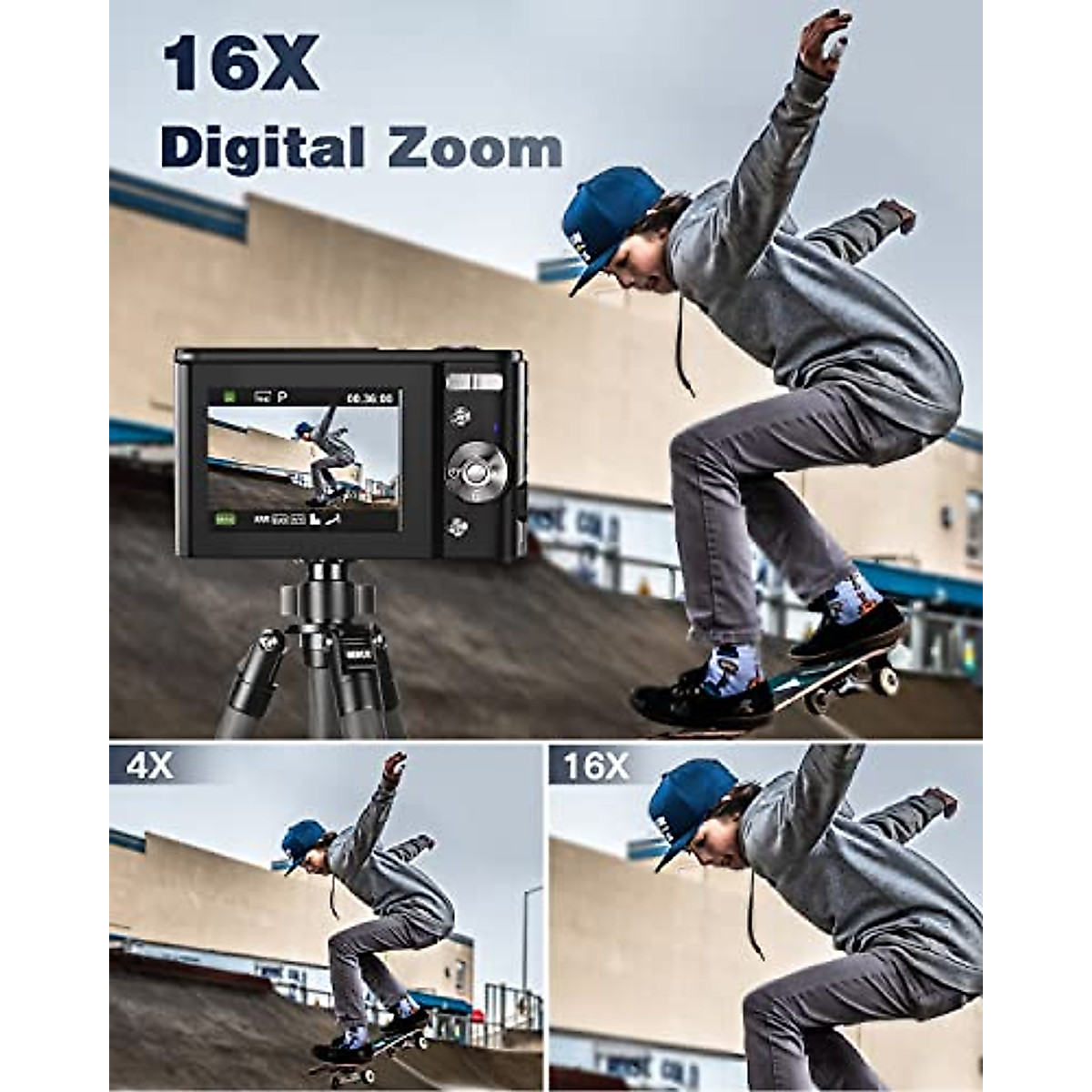 Digital Camera, Zostuic Autofocus 48MP Kids Camera with 32 GB Card 1080P Vlogging Camera with 16X Zoom, Compact Portable Mini Cameras for 4-15 Year Old Kids Children Teen Student Girls Boys(Black)