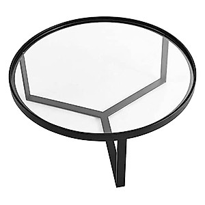 Modway Coffee Table Relay Glass and Metal Round in Black