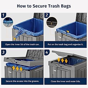 EAST OAK 31 Gallon Outdoor Trash Can | Waterproof Resin Garbage Can with Recycle and Garbage Labels | Secure Bag Lip Lock and Drip Tray | Outside Trash Bin for Patio | Kitchen, Backyard or Deck | Gray