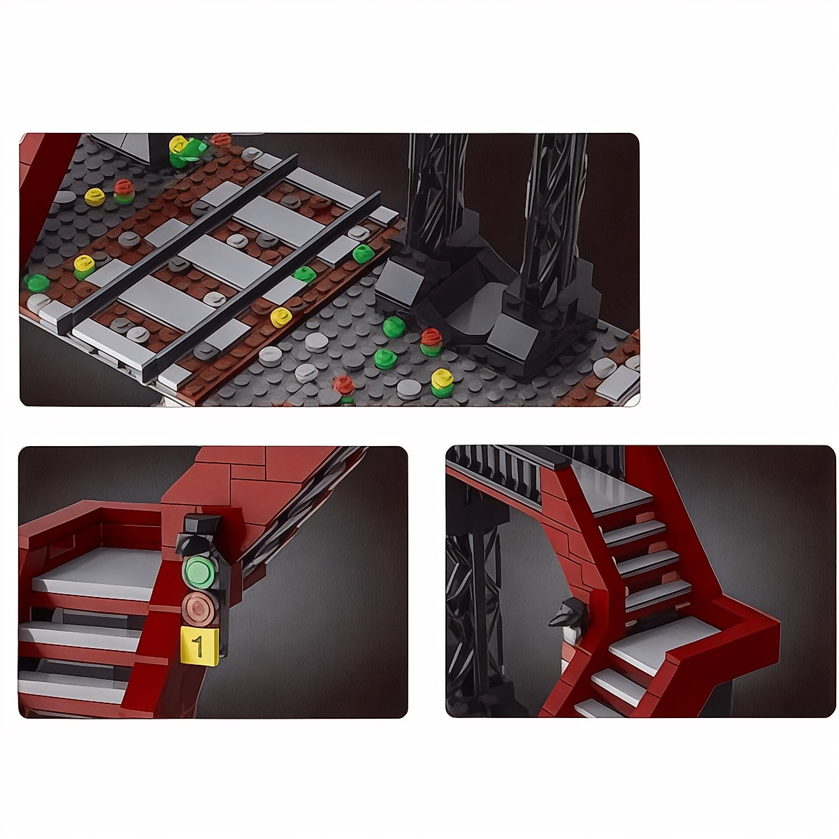 General Jim's Red Railway Crossing Modular Building Block Bricks Set, Contains 655 Brick Pieces, Base Plates Included, for Adults, Teens and Train Enthusiast