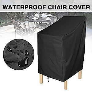 ANMINY Waterproof Patio Chair Covers Outdoor High Back Stackable Dining Bar Stool Lawn Chair Cover Furniture Protector Sun Resistant - Black, Pack of 1