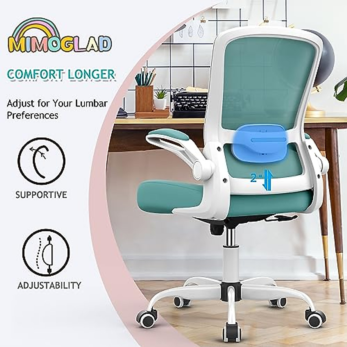 Mimoglad Home Office Chair, High Back Desk Chair, Ergonomic Mesh Computer Chair with Adjustable Lumbar Support and Thickened Seat Cushion (Modern, Tiffany Blue)