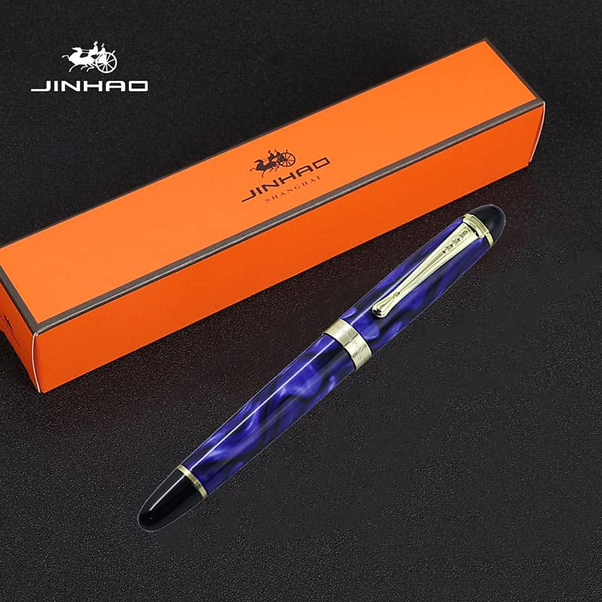 JinHao X450 Fountain Pen Luxury Set Marble Royal Blue Medium Nib Writing For Stationery Office Supplies With Pen Case