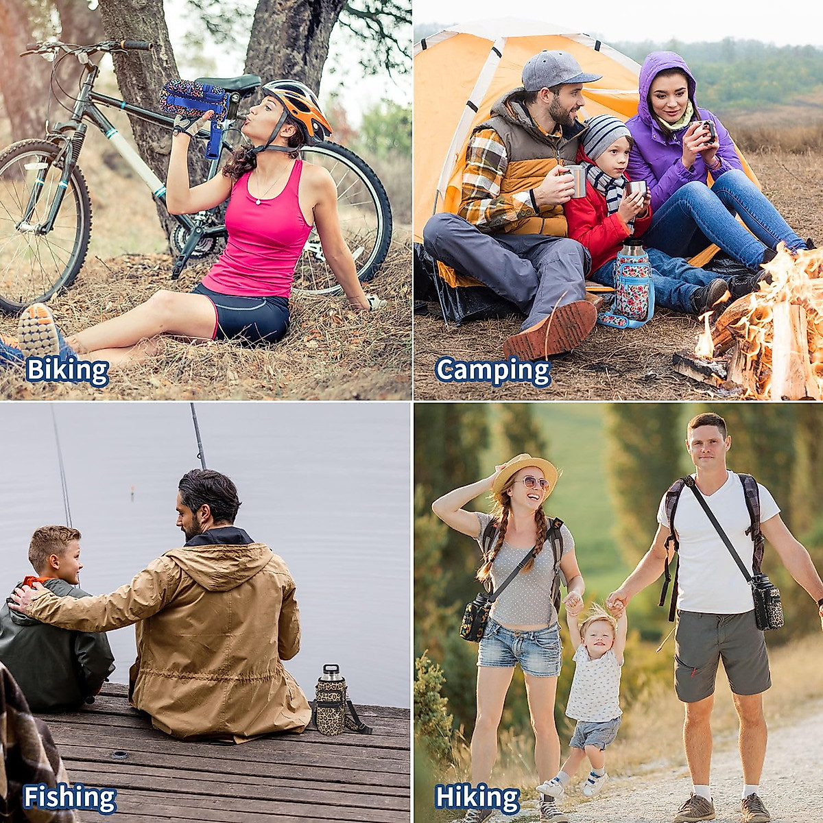 AJLTPA Water Bottle Holder with Adjustable Padded Shoulder Strap and 2 Pockets, Water Bottle Sleeve Carrier Compatible with YETI Rambler 36 oz Bottle & 40oz Hydro Flask and More (Blue Floral)