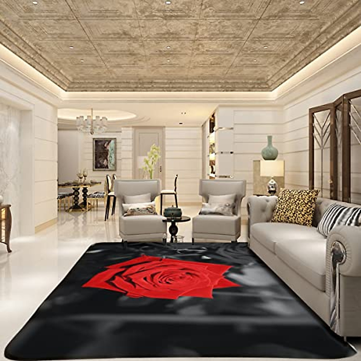 AIDOXY Large Farmhouse Rug Farmhouse Decor, Romantic Rose Black White Red Painting Abstract Mat Area Rug Home Decor Non-Slip Crystal Floor Polyester Mat 19.6x31.5inch