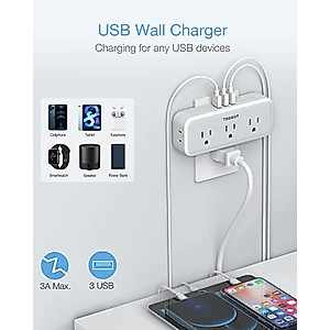 Multi Plug Outlet Splitter, TESSAN 5 AC Surge Protector Outlet Extender with 3 USB Wall Charger, Multiple Plug Expander for Home Office Dorm Room Essentials