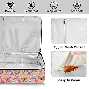 Kcldeci Insulated Thermal Food Carrier Insulated Casserole Carrier for Hot or Cold Food,Retro Daisies Butterflies Insulated Tote Bag for Potluck Cookouts Parties Picnic,Lasagna Lugger