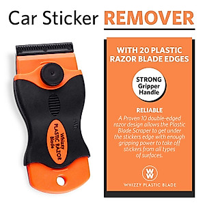 Whizzy Wheel Multi-Purpose Plastic Razor Blades Scraper, 10 Double Edged Plastic Blades - Car Decal Remover and Sticker Remover Tool, Ideal for Car Vinyl, Decal & Tint Removal | Plastic Scraper Tool