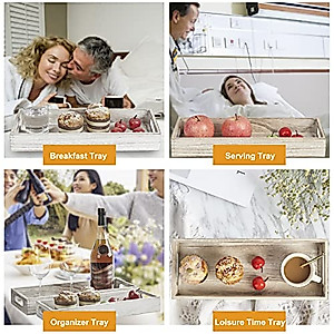 Set of 2 Farmhouse Serving Tray Coffee Table Tray Rectangle,Wooden Long Narrow Tray for Perfume Cosmetic Bottles Jewelry Jar Candle,Decorative Tray 15.6 * 6.1 * 2 inch