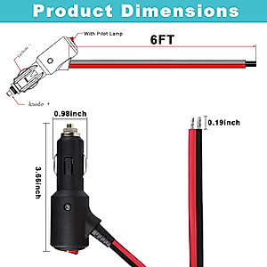 12V Cigarette Lighter Plug with On Off Switch - 6FT 16AWG Fused 15amp Male Plug Cigarette Lighter Replacement with Led Lights,12V Cigarette Lighter with Lead for Car Cooler,Cb Radio, Air Compressor