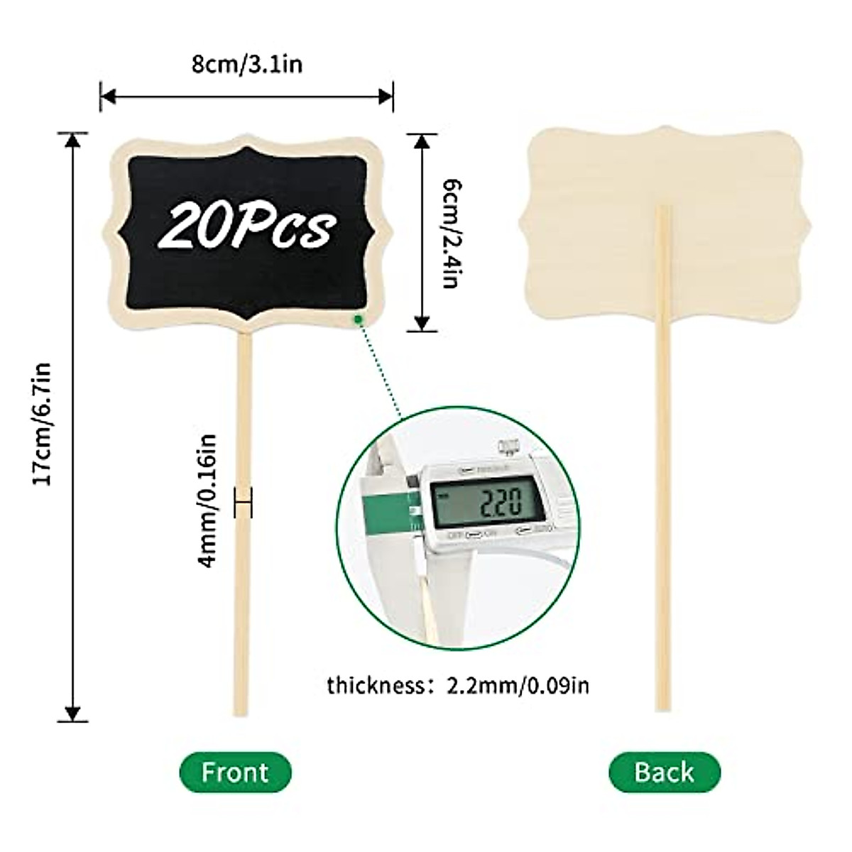 KINGLAKE 20 Pcs Wood Chalkboard Plant Tag, Wooden Stakes Plant Labels Blackboard Garden Tags