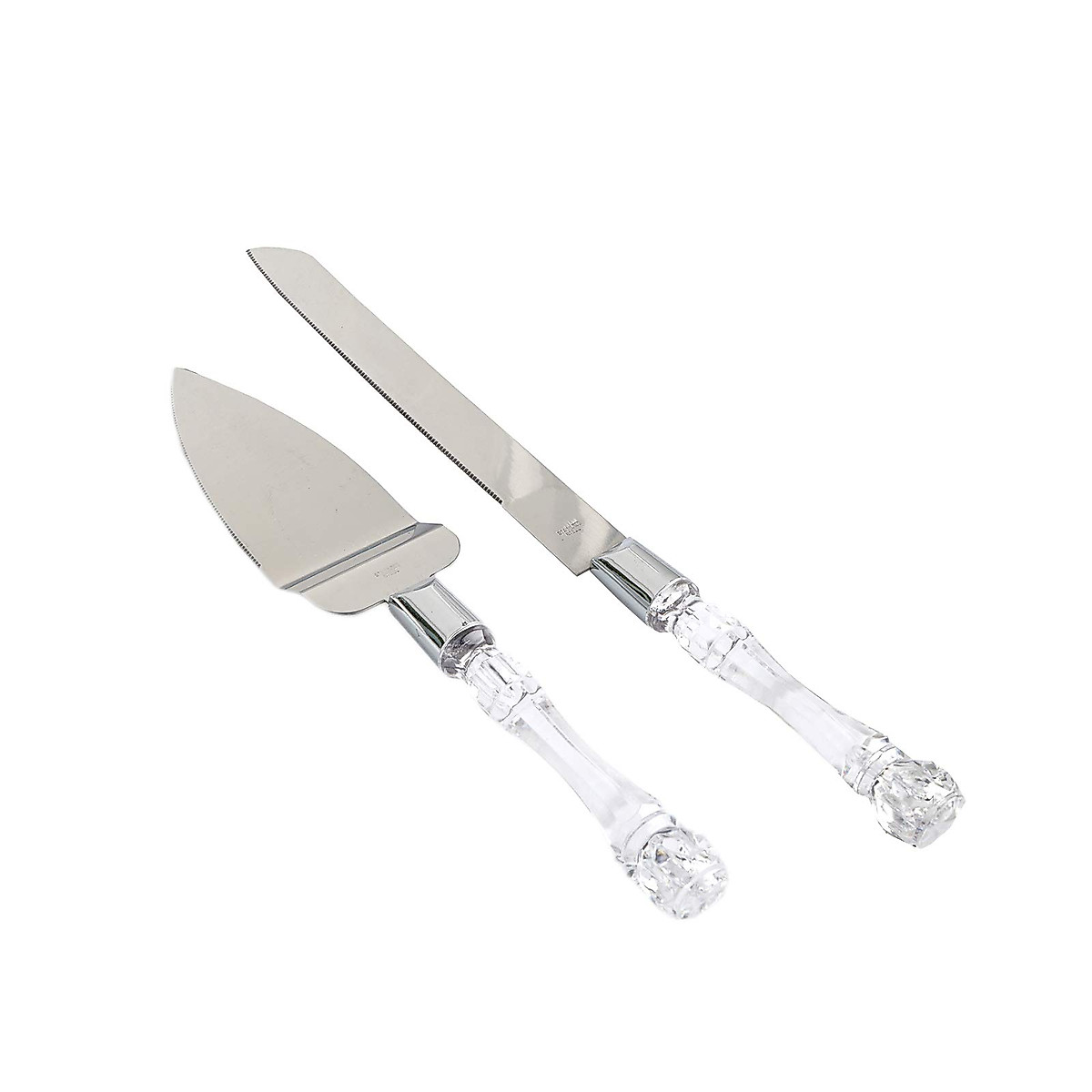 BalsaCircle Silver and Clear Cake Knife and Server Set with Crystal Handles - Wedding Reception Events Home Party Tableware Supplies