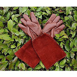 Acdyion Gardening Gloves for Women/Men Rose Pruning Thorn & Cut Proof Long Forearm Protection Gauntlet, Durable Thick Cowhide Leather Work Garden Gloves