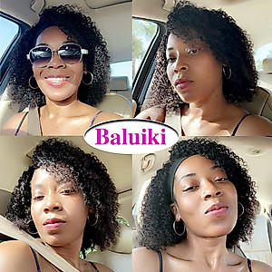 Glueless HeadBand Wig Curly Human Hair Wig None Lace Front Wigs for Black Women Deep Wave Machine Made Wigs Natural Color 180% Density (12inch)
