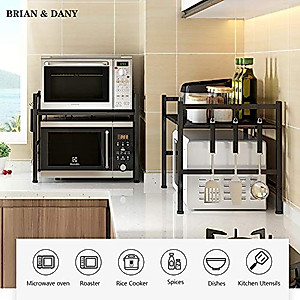 BRIAN & DANY Expandable Microwave Oven Rack, Horizontal Extension Microwave Shelf Stand Kitchen Counter Top Organizer