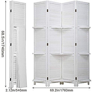 Room Dividers and Folding Privacy Screens 4 Panel 69 Inch Tall Portable Room Seperating Divider w/ 3 Display Shelves Solid Wood Room Partitions and Dividers Freestanding for Home, Office, Restaurant