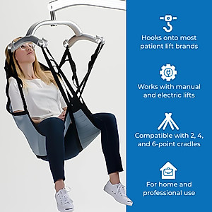 Patient Aid Padded U-Sling with Head Support - Soft Polyester Fabric - Comfy and Safe Lifting for the Elderly, Bariatric, and Non-Weight-Bearing - Medium, 225lb. Maximum Carrying Capacity