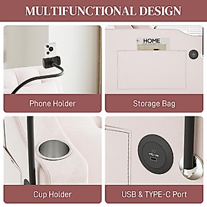 DAMAIFROM Convertible Sleeper Sofa Chair Bed with USB Port & Cup/Phone Holder, 3 in 1 Couch with Pollout Bed, Velvet Couch Chair Chaise Lounge for Living Room, Apartment, RV, Small Room - Pink