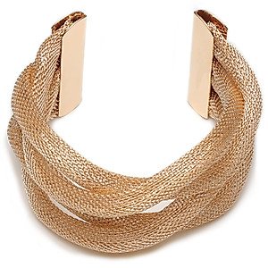 Rhinelife Gold Cuff Bangle Bracelets Vintage Chain Winding Wave Design Women Big Open Wide Bracelet Jewelry (Gold 3)