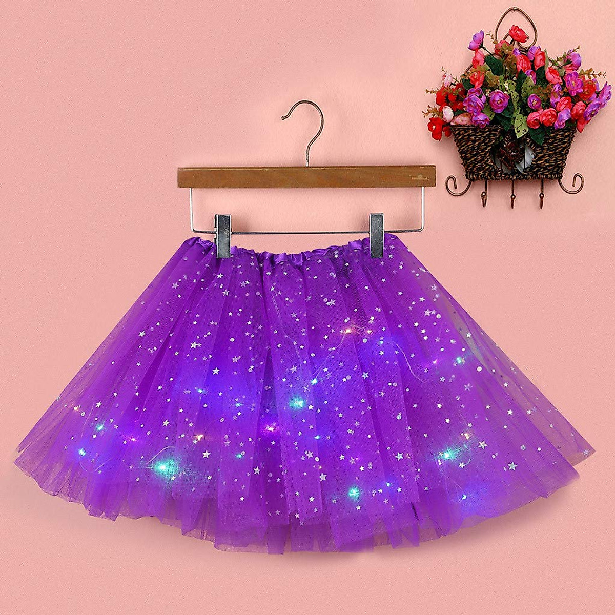 Birthday Tutu for Women Plus Size Skirt Princess Bulb Pleated Star Women Sequins with LED Tulle Skirt Small Mesh Skirt Purple