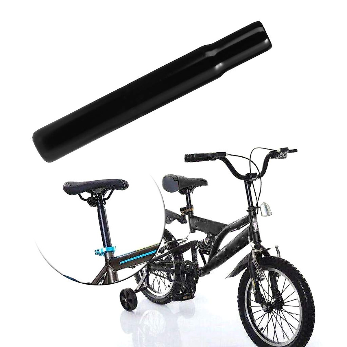 Kamonda Bicycle Seat Post Steel 25.4mm Tube Children Bike Chair Parts Kids Cycling Black Seat Post Black