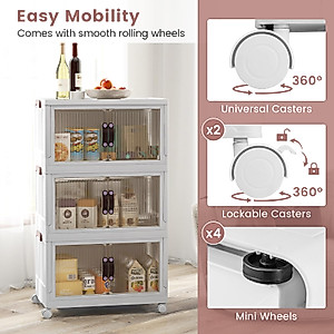 Giantex 3-tier Collapsible Storage Bins with Wheels and Lid, 60 Gal Stackable Storage Boxes Organizers, Front and Top Open, Foldable Plastic Containers for Kitchen Office Dorm (25.5" x 16" x 43.5")