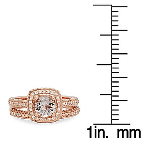 Dazzlingrock Collection 14K Round Morganite & White Diamond Bridal Split Shank Halo Engagement Ring Set, Rose Gold, Size 7