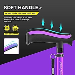 BeneCane Walking Cane for Men & Women Walking Stick for Seniors Folding Canes Quad Cane Adjustable Lightweight Sturdy Free Standing Collapsible Heavy Duty with Soft TPR T-Handle and Travel Bag(Purple)