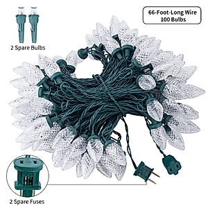 Brightown C9 LED Christmas String Lights, 66ft 100 LED Waterproof Strawberry String Lights, Plug-in Extendable Green Wire Lights String for Outdoor Indoor Outside Patio Wedding Party Decoration