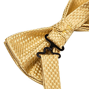 Dubulle Mens Pre-tied Bowtie and Pocket Square Set Paisley/Striped/Checks Bowties for Men,Gold Checks