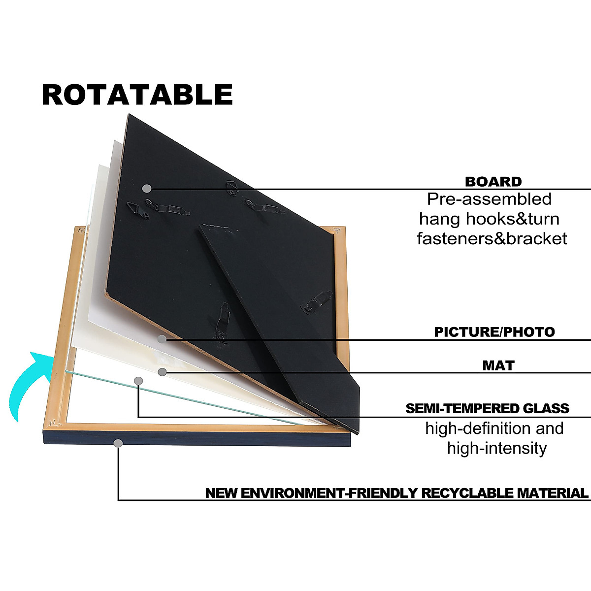 VIOLABBEY 11x14 Picture Frames Set of 4, Fits 8x10 Photo Frame with Ivory Mat or 11x14 Without Mat, Wall or Tabletop Display, Semi Tempered Glass, Blue