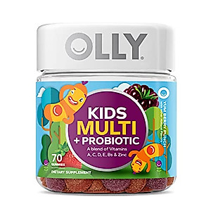 OLLY Kids Multivitamin + Probiotic Gummy, Digestive and Immune Support, Vitamins A, D, C, E, B, Zinc, Chewable Supplement, Berry, 35 Day Supply - 70 Count