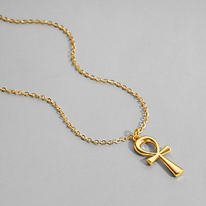 Dremmy Studios Dainty Gold Ankh Cross Necklace 14K Gold Filled Simple Pray for Peace Ankh Cross Pendant Necklace for Women Minimalist Personalized Jewelry