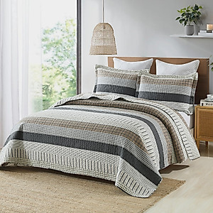 Y-PLWOMEN Quilt Sets 100% Cotton , 3 Piece Striped Quilts, Farmhouse Lightweight Cozy Quilt King Size
