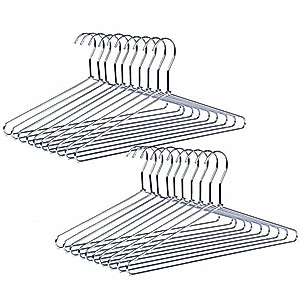 Amber Home Heavy Duty Metal Shirt Coat Hangers 20 Pack, Stainless Steel Clothes Hanger with Polished Chrome, 17 Inch Silver Metal Wire Hanger
