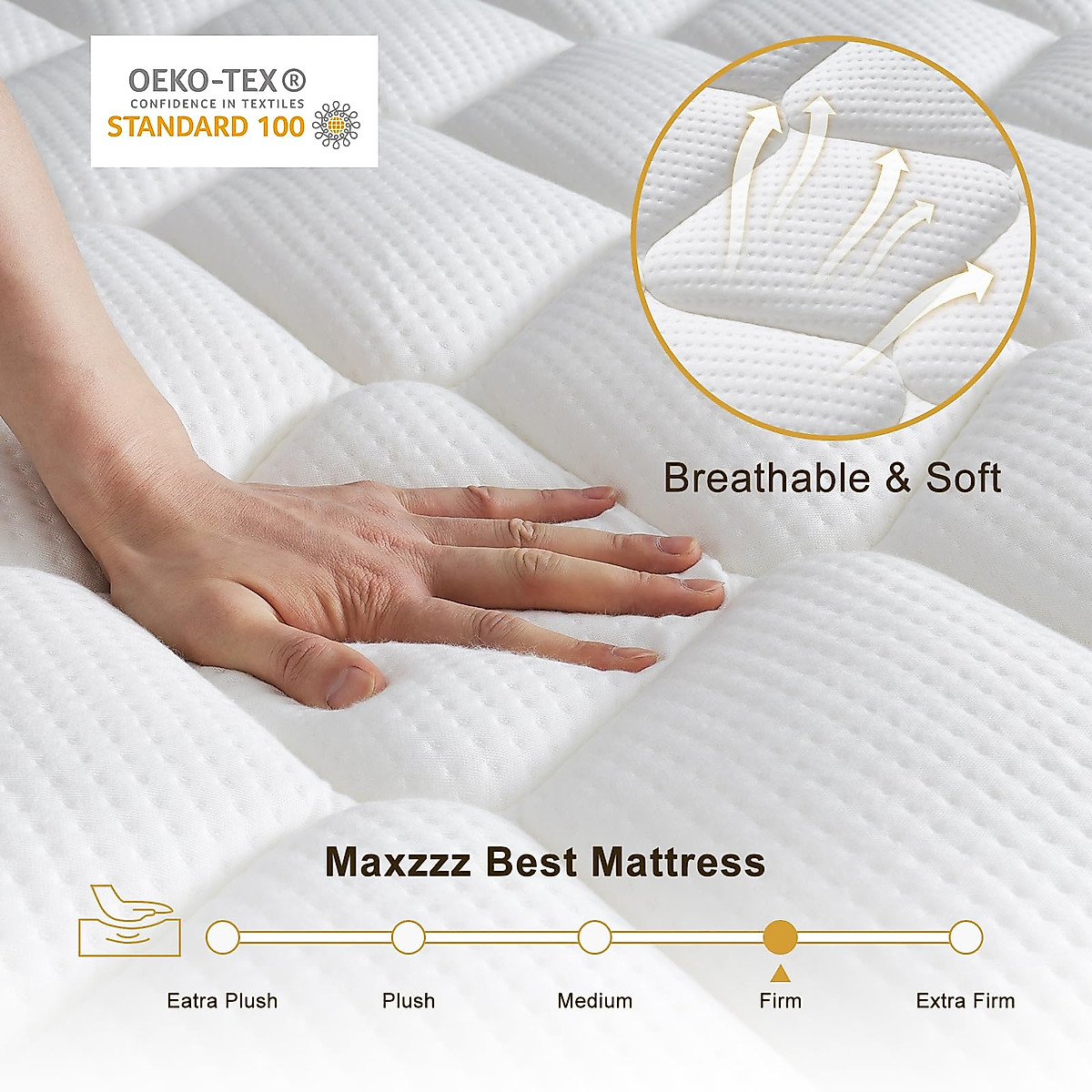 Maxzzz 12 Inch Queen Mattresses, Pocket Spring Firm Hybrid Mattress, Heavier Coils Innerspring for Motion Isolation & Durable Support, Mattress-in-a-Box