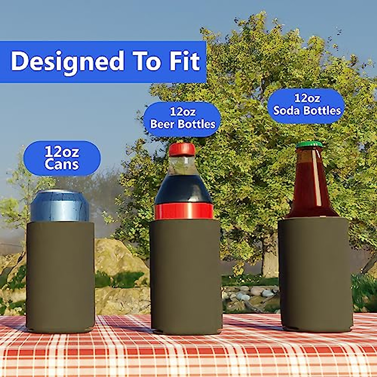 25 Pack Black Blank Slim Can Cooler Sleeves, Customizable Bulk Sublimation Can Coolers, Extra-Thick Collapsible Drink Insulator Sleeve, Beer Can Coolers for Party Beverages, PartyPrints