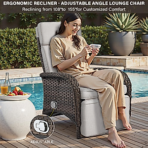 Belord Versatile Outdoor Recliner Chair - Reclining Patio Chair with Adjustable Backrest and Footrest, All-Weather Wicker Chaise Lounge Chair Outdoor for Pool Deck Brown