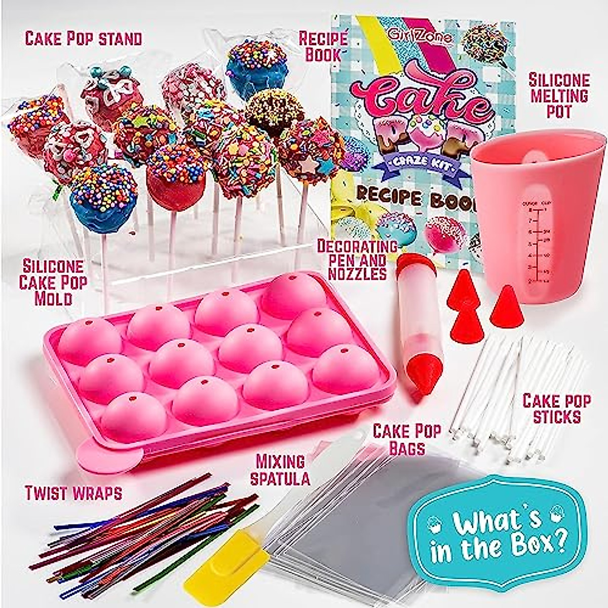 GirlZone Cake Pop Craze Kit, Kids Baking Set for Kids Ages 10-12 with Cake Pop Mold, Cake Pop Kit Stand, Cake Pop Gift Bags and Decorating Pen, Awesome Baking Gifts for Kids and Cakepops Molds Set