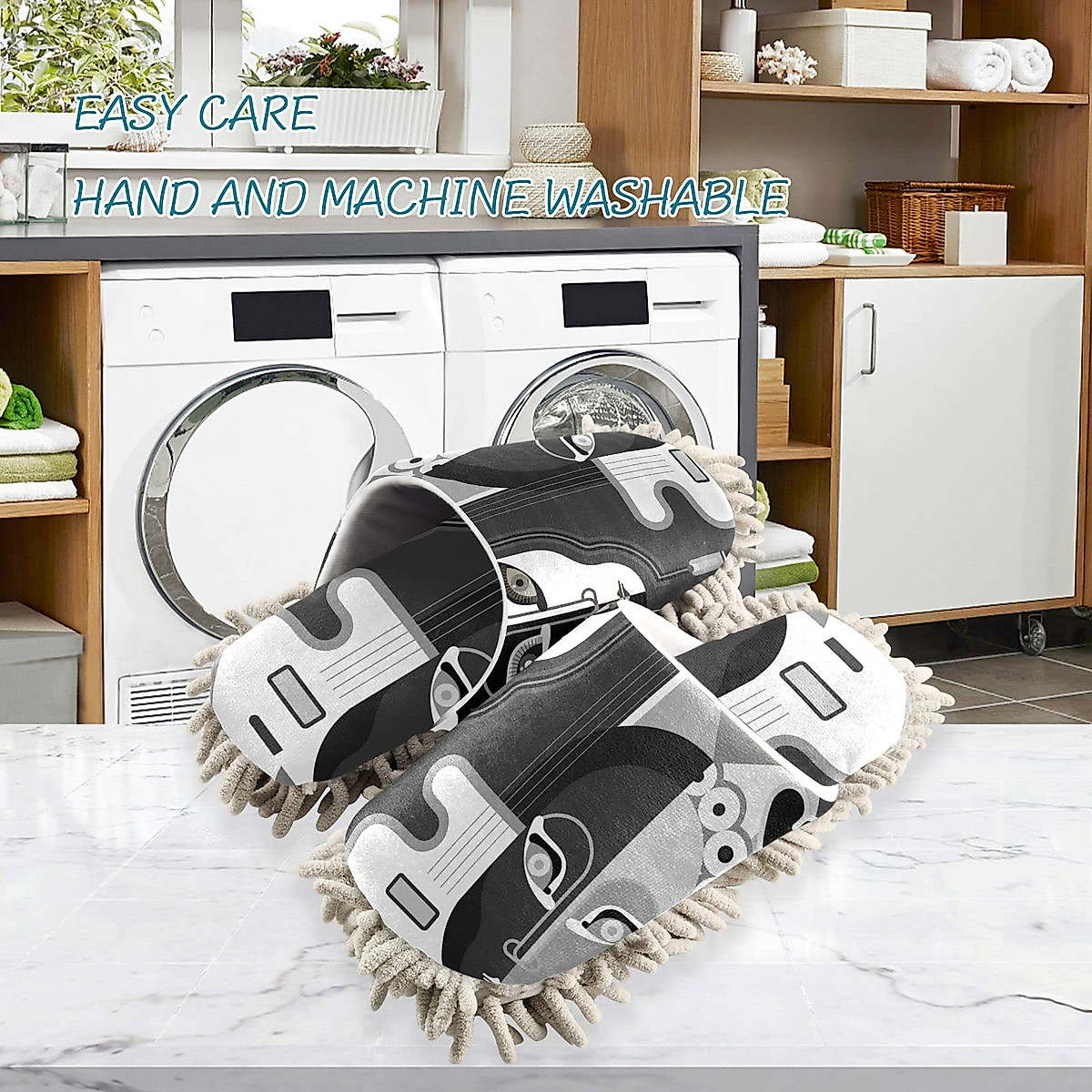 Musical Party Abstract Vector Mop Slippers Shoes Cover for Floor Cleaning Washable Dirty Hair Dust Cleaners Microfiber Mop Socks for House Kitchen Office