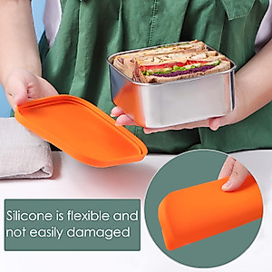 Linkidea 304 Stainless Steel Square Bento Lunch Box, with Silicone Lids Dishwasher Safe, Plastic Free Storage Bento Box Container (25oz)