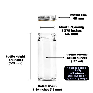 SpiceLuxe 12 Premium Round Glass Spice Bottles, Premium Jars with Silver Metal Lids, Shaker Tops, and Blank Labels