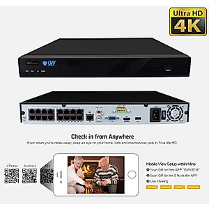 GW Security 16 Channel 4K NVR 8MP (3840x2160) H.265 IP PoE Security Camera System with 16 UHD 4K 2.8-12mm Varifocal Zoom Color Night Vision Waterproof AI Dome Camera, Intelligence AI Smart Functions