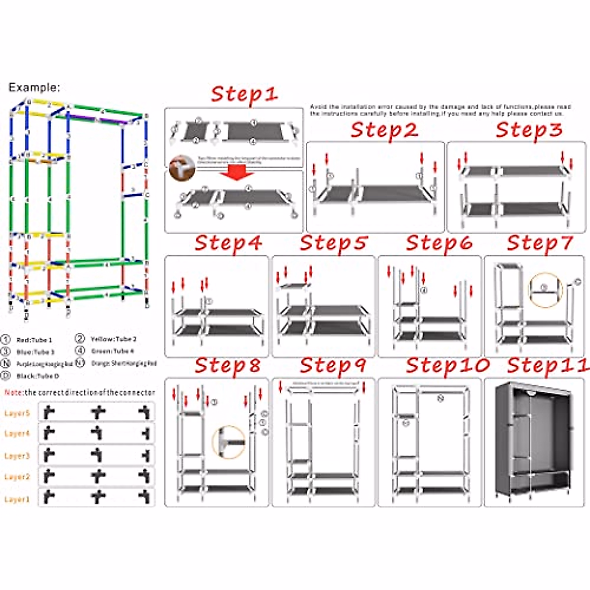 ASSICA Portable Wardrobe Durable Clothes Closet Non-Woven Fabric Storage Organizer with Three Drawer Boxes and Hanging Rack- Easy to install, Not for outside use, 44.5" x 18.0" x67.0" (Gray)
