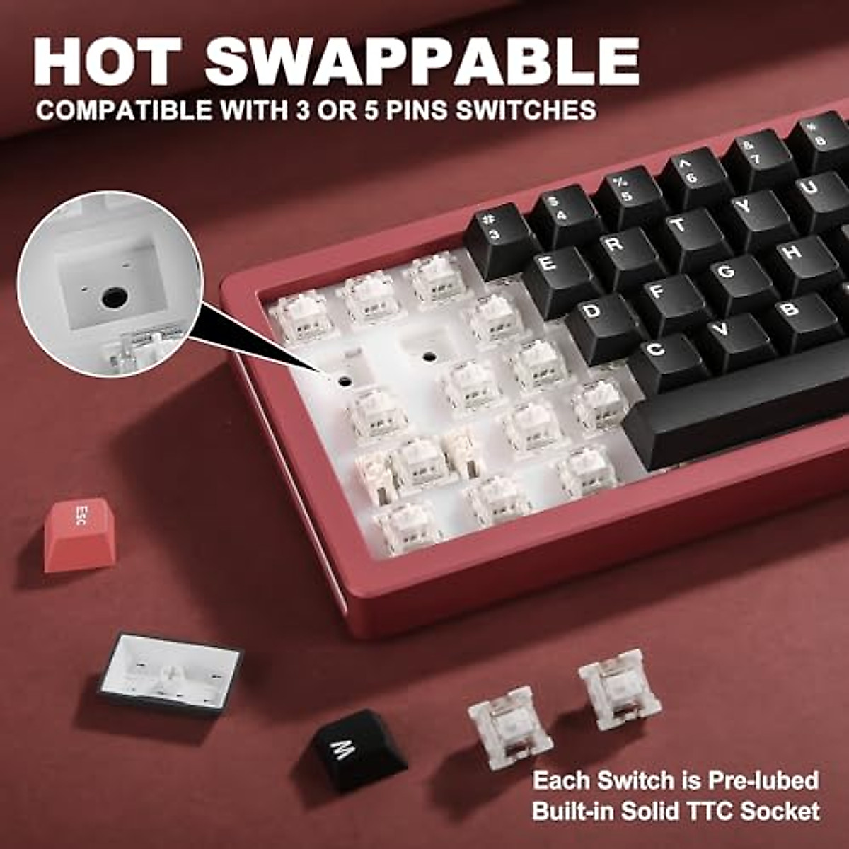 YUNZII AL71 75% Mechanical Keyboard,Full Aluminum CNC,Hot Swappable Gasket,2.4GHz Wireless BT5.0/USB-C Wired,NKRO Programmable RGB Backlight Creamy Typing for Win/Mac(Red,Crystal White Switch)