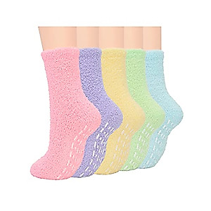 Century Star Anti Slip Athletic Plush Slipper Grip Soft Socks Women Yoga Pilates Soft Warm Cozy Socks For Christmas A 5 Pairs Candy Color One Size