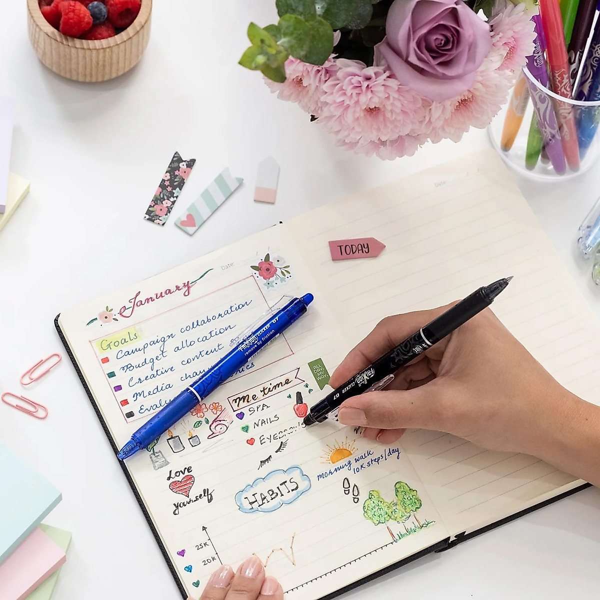 Pilot FriXion Clicker Retractable Erasable Gel Pens, Fine Point, Blue Ink (6)