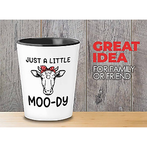 Bubble Hugs Farmer Shot Glass 1.5oz - Just a little moo-dy - Funny Farmer Gifts for Men Vintage Stuff Adult Cow Tractor Chicken Guy Farming