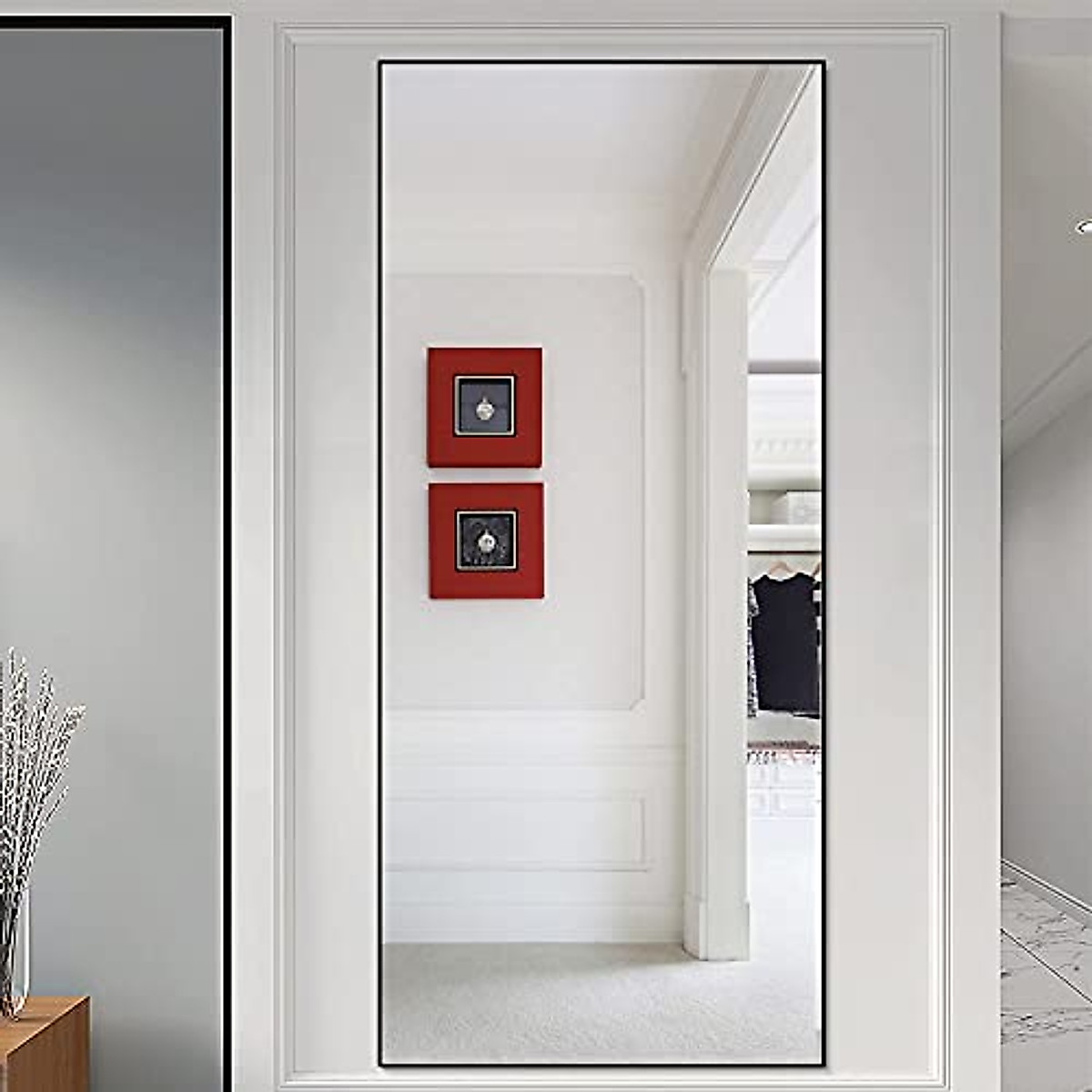 Koonmi 71"x31" Full Length Mirror Extra Large Floor Mirror Hanging or Leaning Against Wall Mounted Aluminum Alloy Dressing Rectangle Body Mirror Bedroom Burst-Proof Glass, Black