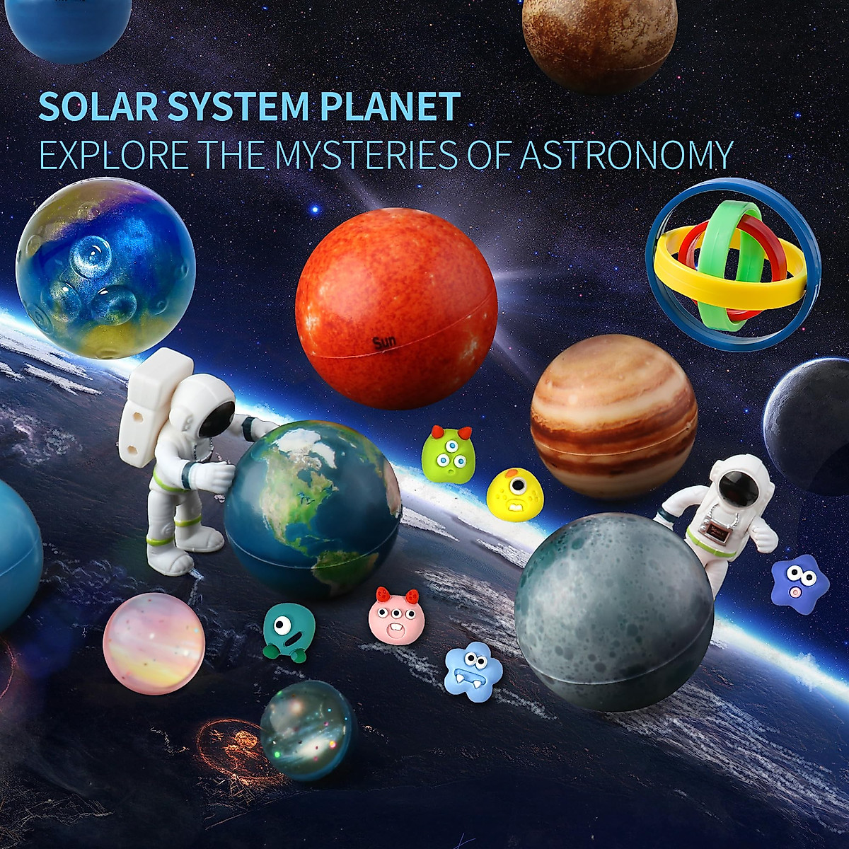 Solar System Planets Toys for Kids, STEM Educational Sensory Toys for Autistic Children Non-Toxic, Space Astronaut Slime Ball Alien Monster Toy Set with Mesh Storing Bag for 3-5-8-10 Boy Girls